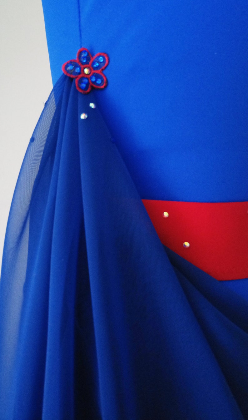 Convertible Dance Costume Blue Red With Flower Sparkly Decoration ...