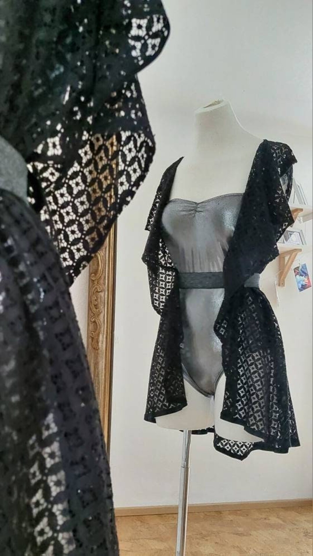 Hot Dance Dress, Metallic Silver With Black Lace Fabric, for Latin ...