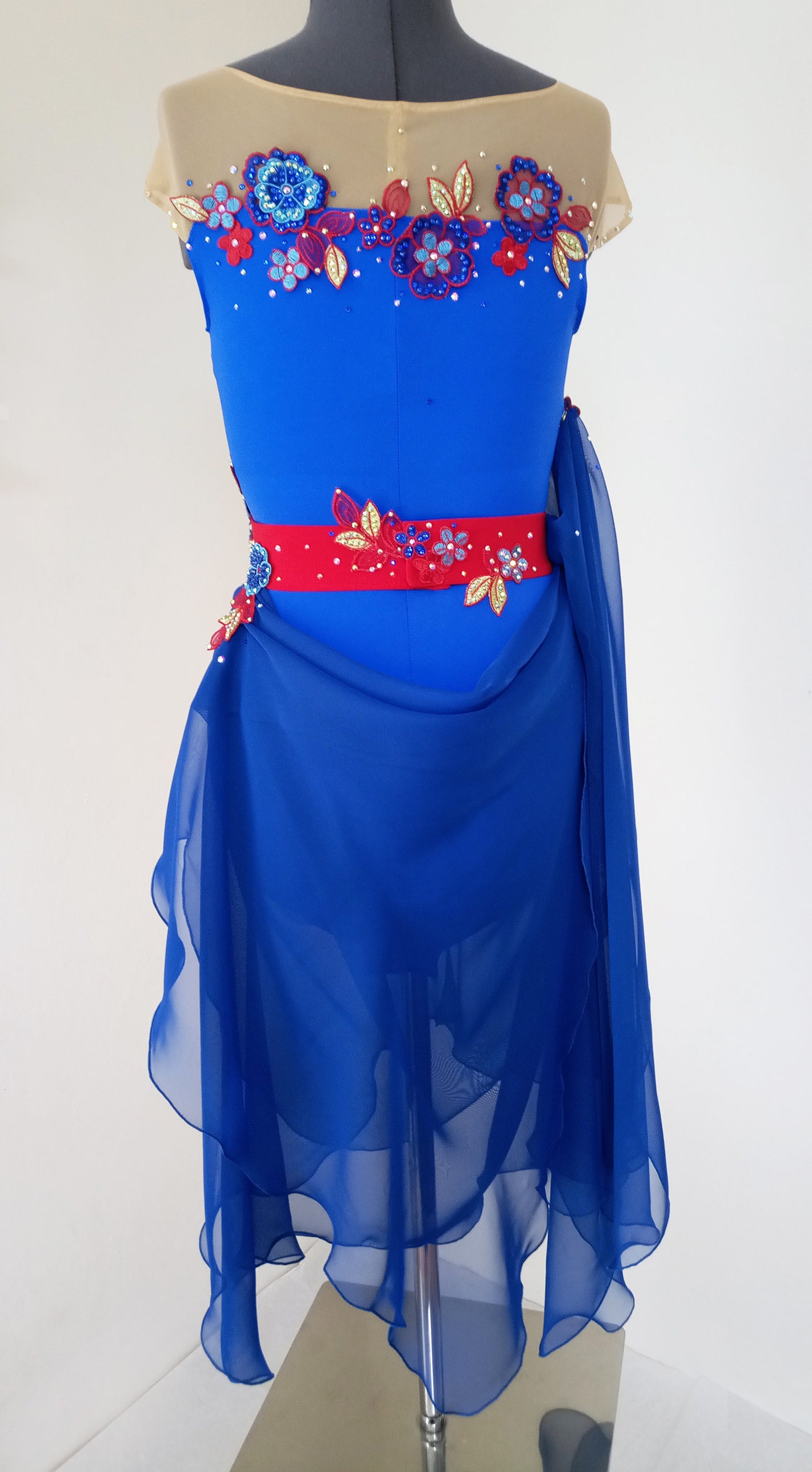 Convertible Dance Costume Blue Red With Flower Sparkly Decoration ...