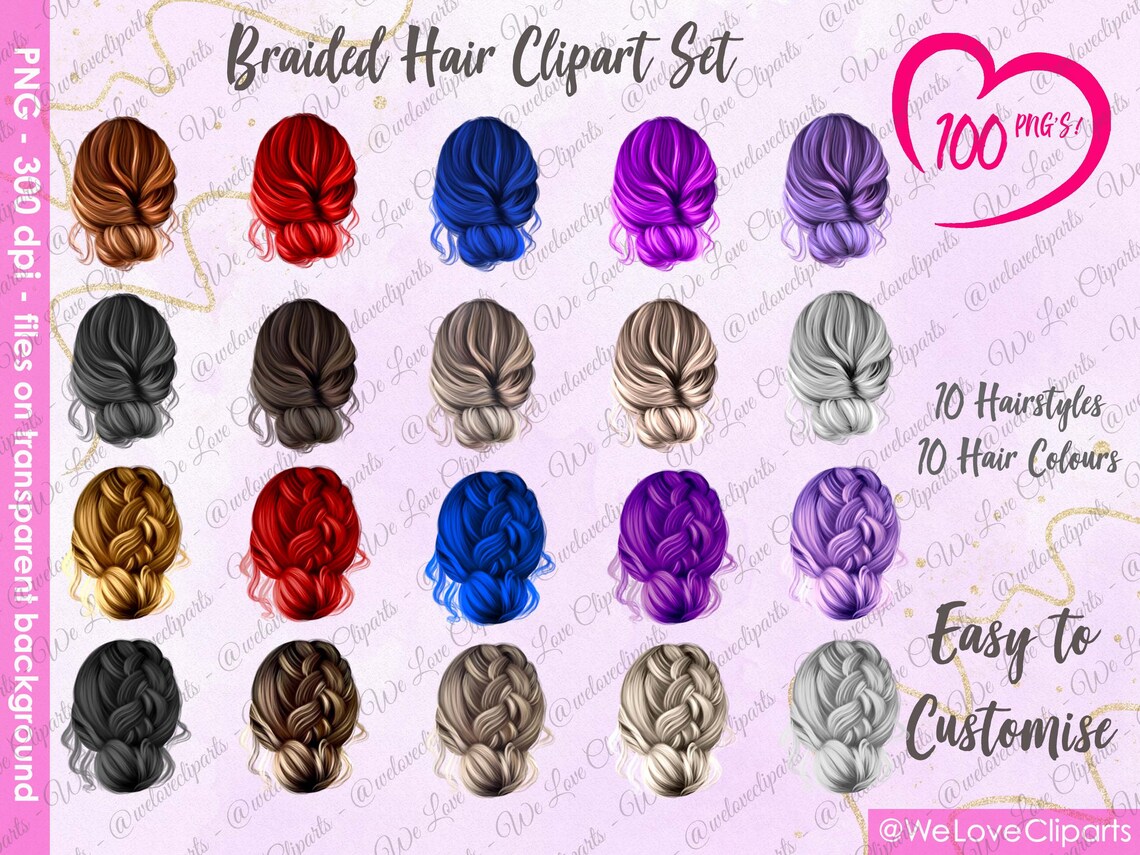 Hair PNG: Braided Hair SVG Messy Bun for Best Friend Clipart | Etsy Canada