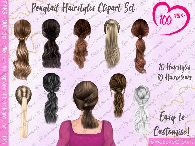 Hair PNG: Ponytail SVG Hairstyles for Girl Friend Clipart WLC105 - Etsy