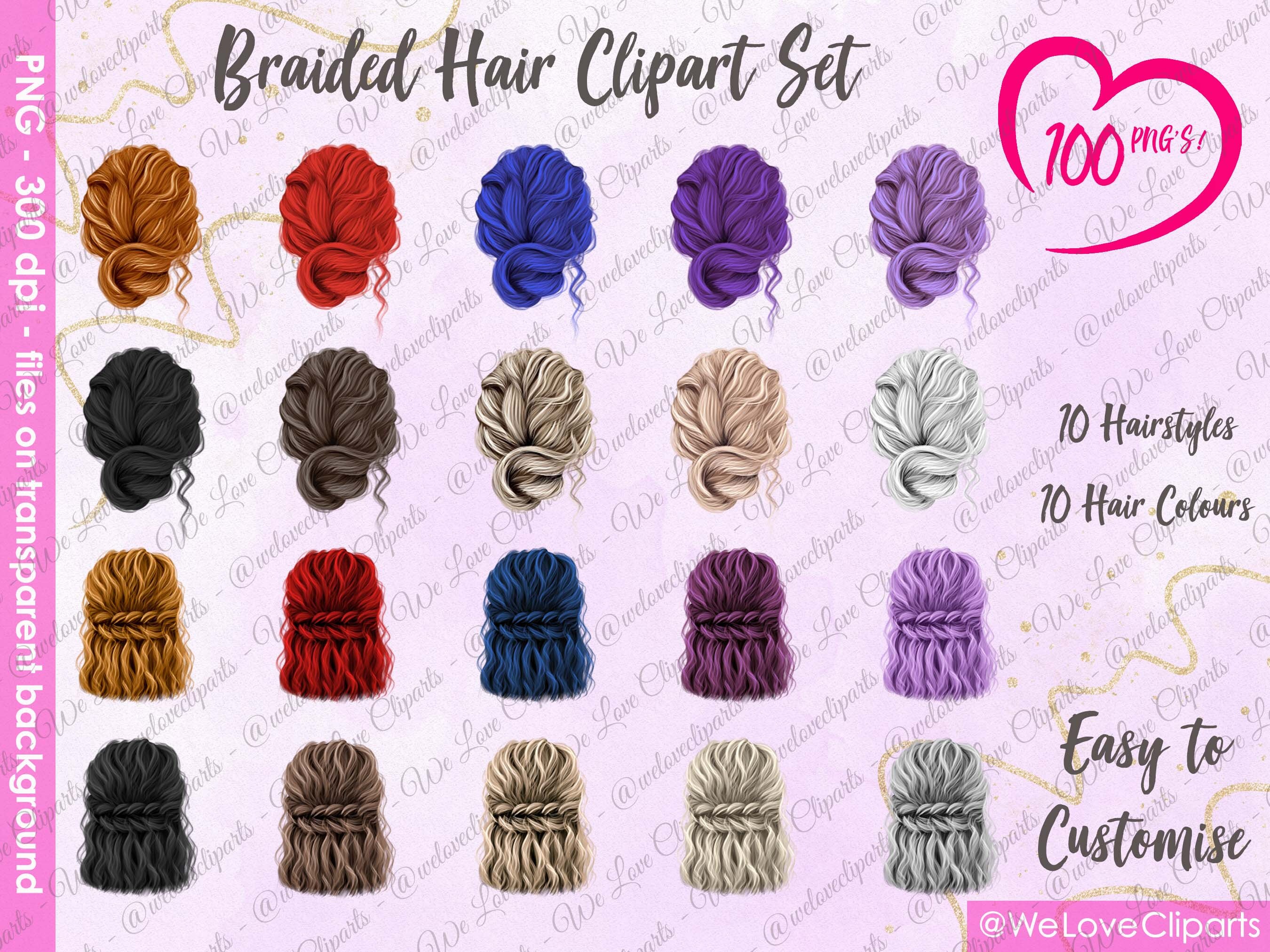 Hair PNG: Braided Hair SVG Messy Bun for Best Friend Clipart | Etsy Canada