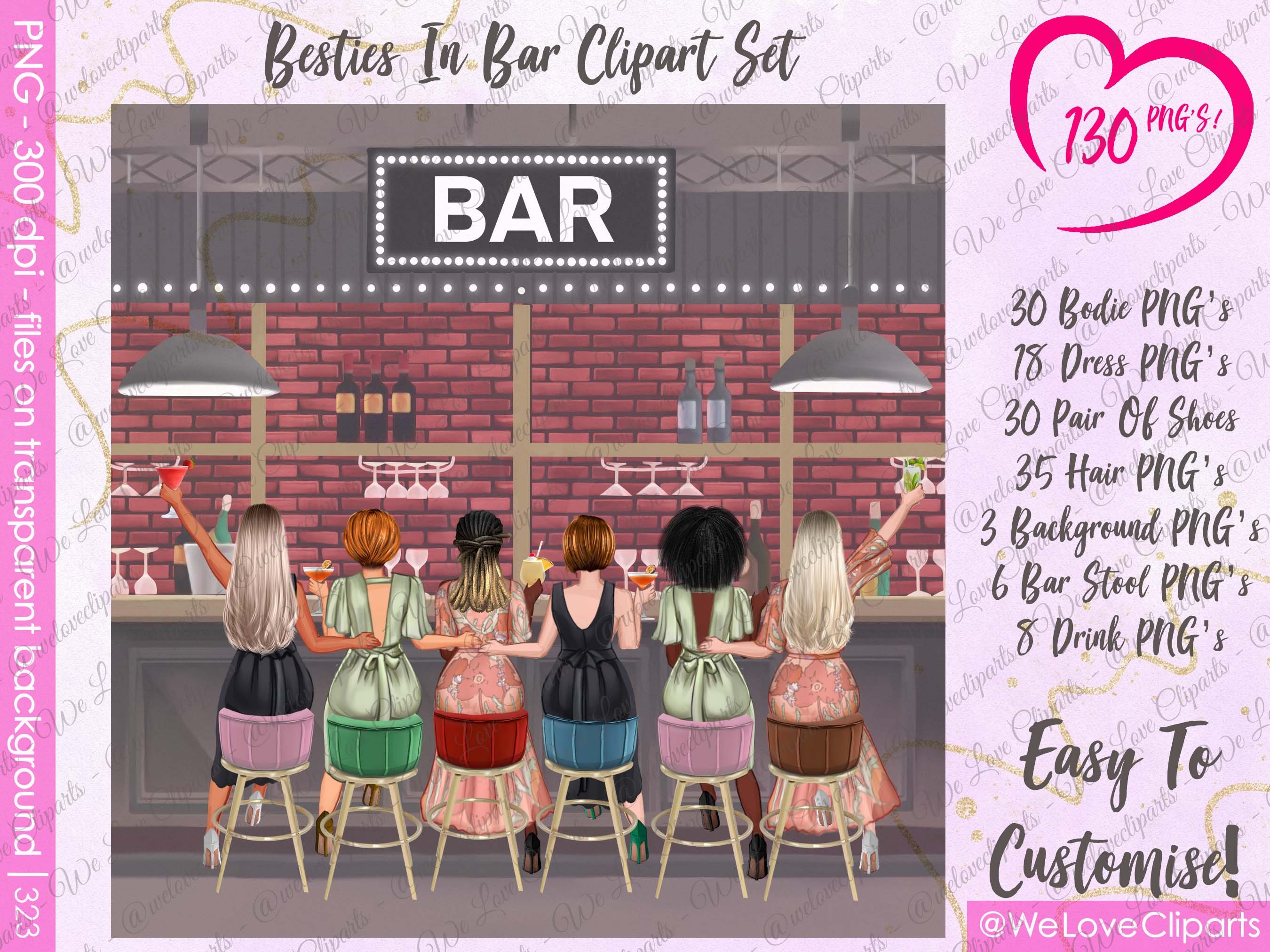 Best Friend Clipart Bundle Bar Scene Cocktails Clipart - Etsy