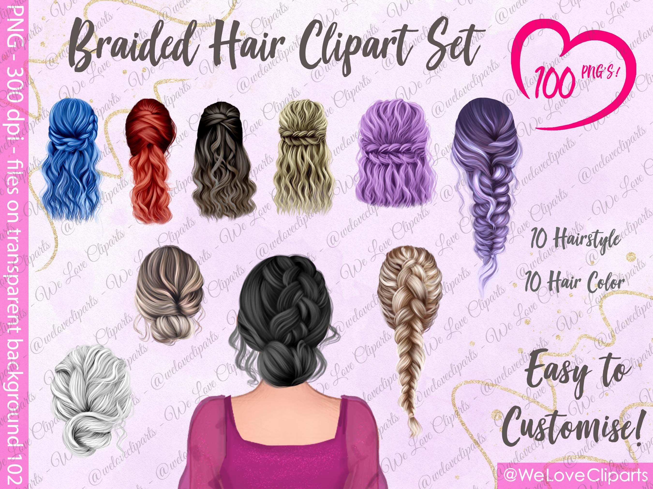 Hair PNG: Braided Hair SVG Messy Bun for Best Friend Clipart | Etsy Canada