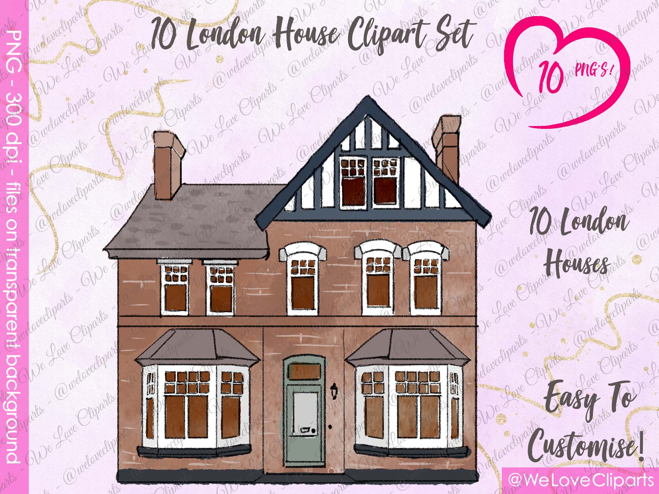 House Clipart: Best Friends Home Scene, London House for Print on ...