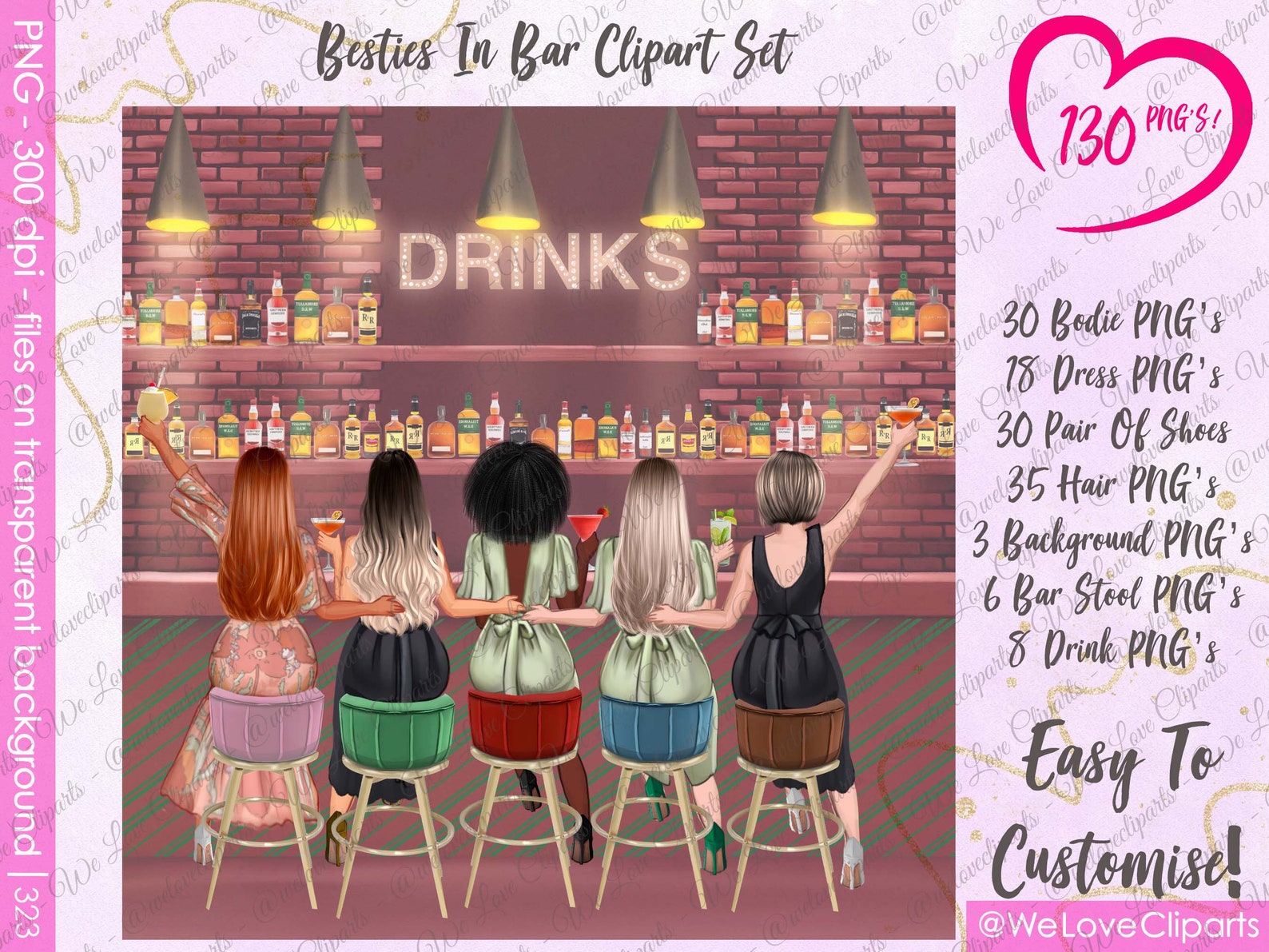 Best Friend Clipart Bundle Bar Scene Cocktails Clipart - Etsy