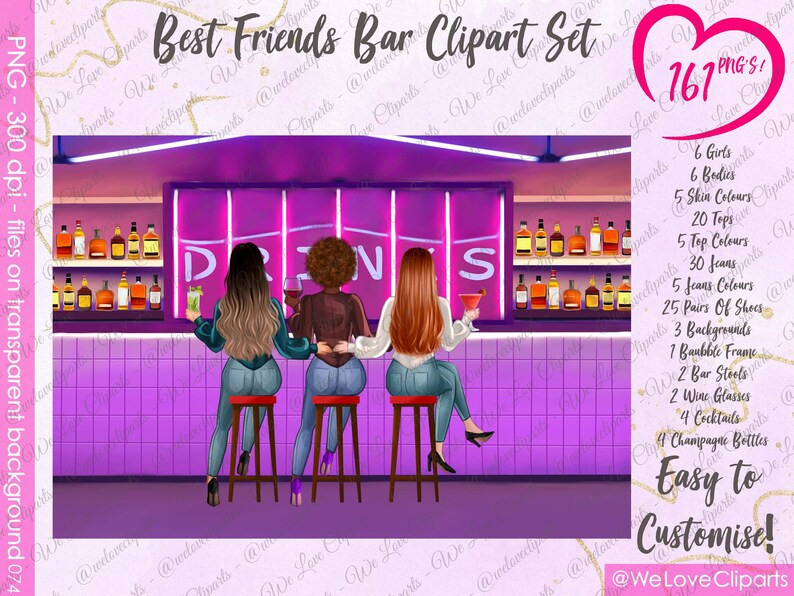 Best Friend Clipart, Bundle, Bar Scene, Cocktails Clipart, Sisters SVG ...