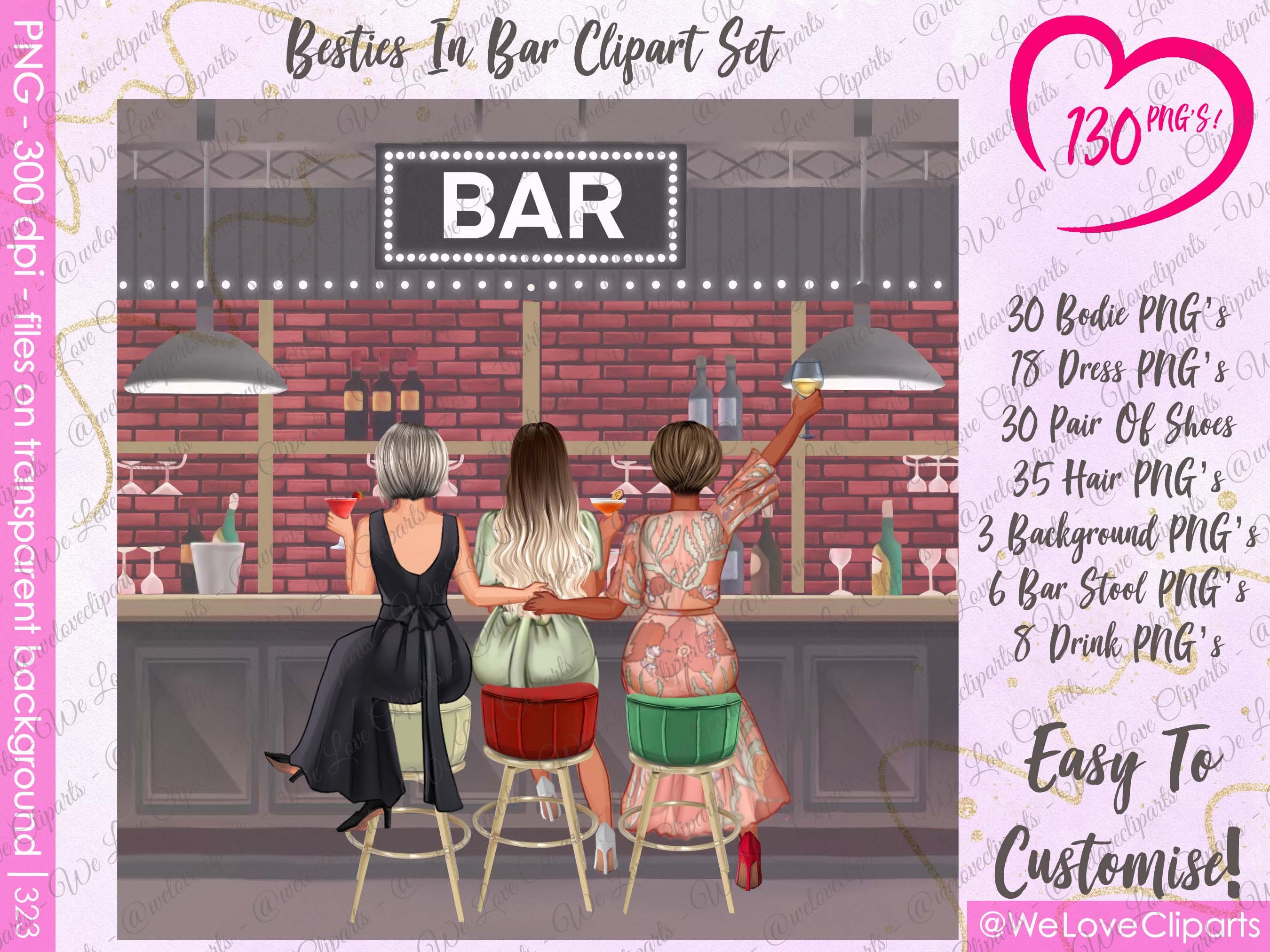 Best Friend Clipart Bundle Bar Scene Cocktails Clipart - Etsy