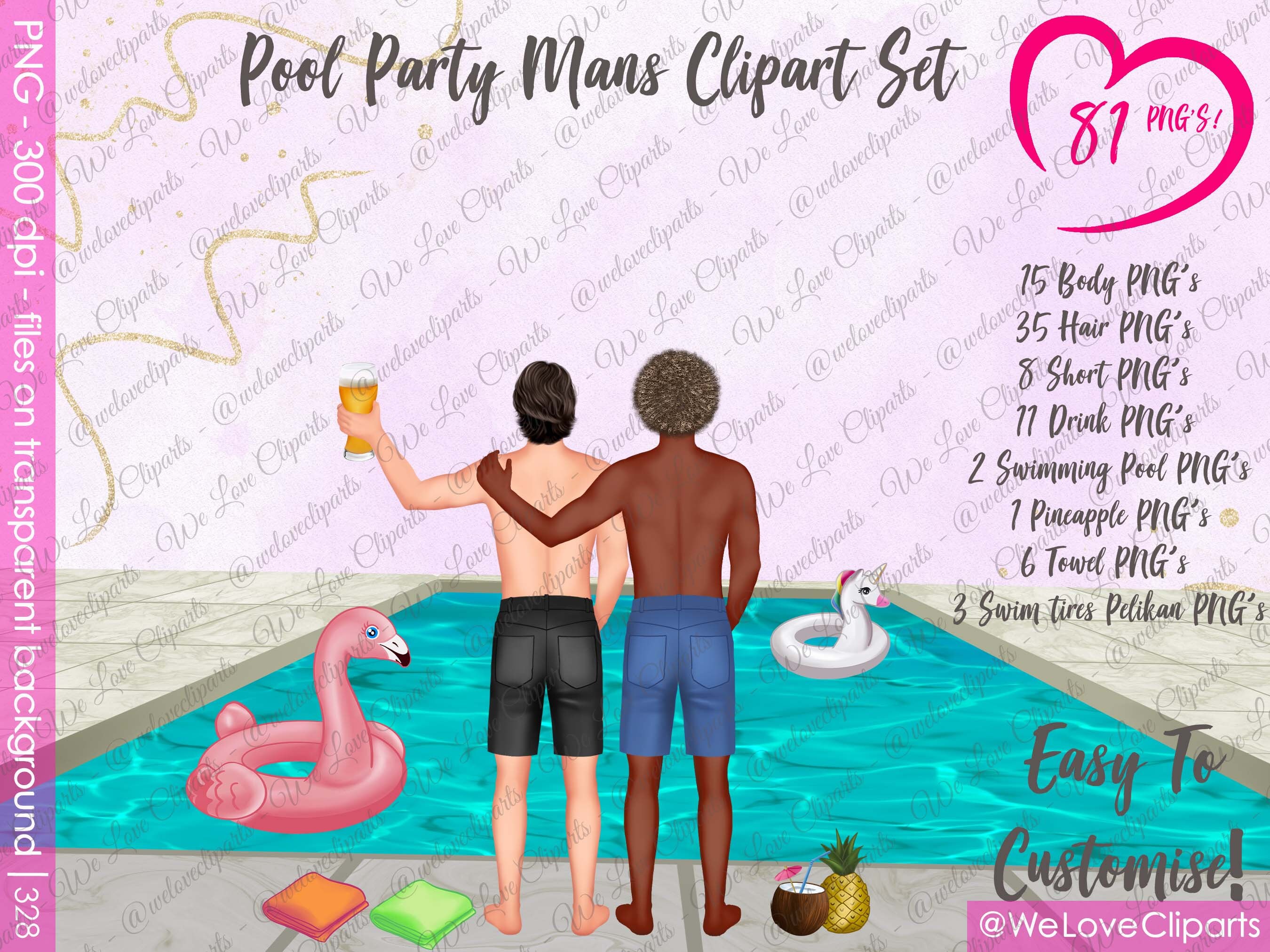 Pool Party Male Besties SVG Summer SVG Swimming Pool Clipart Background ...