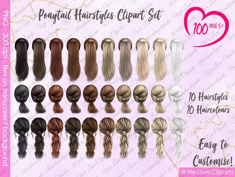 Hair PNG: Ponytail SVG Hairstyles for Girl Friend Clipart WLC105 - Etsy