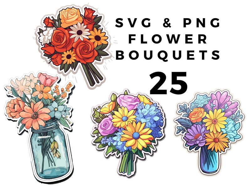 Flower Bouquet SVG & PNG Bundle, Flower Vase Svg, Wildflowers Svg ...