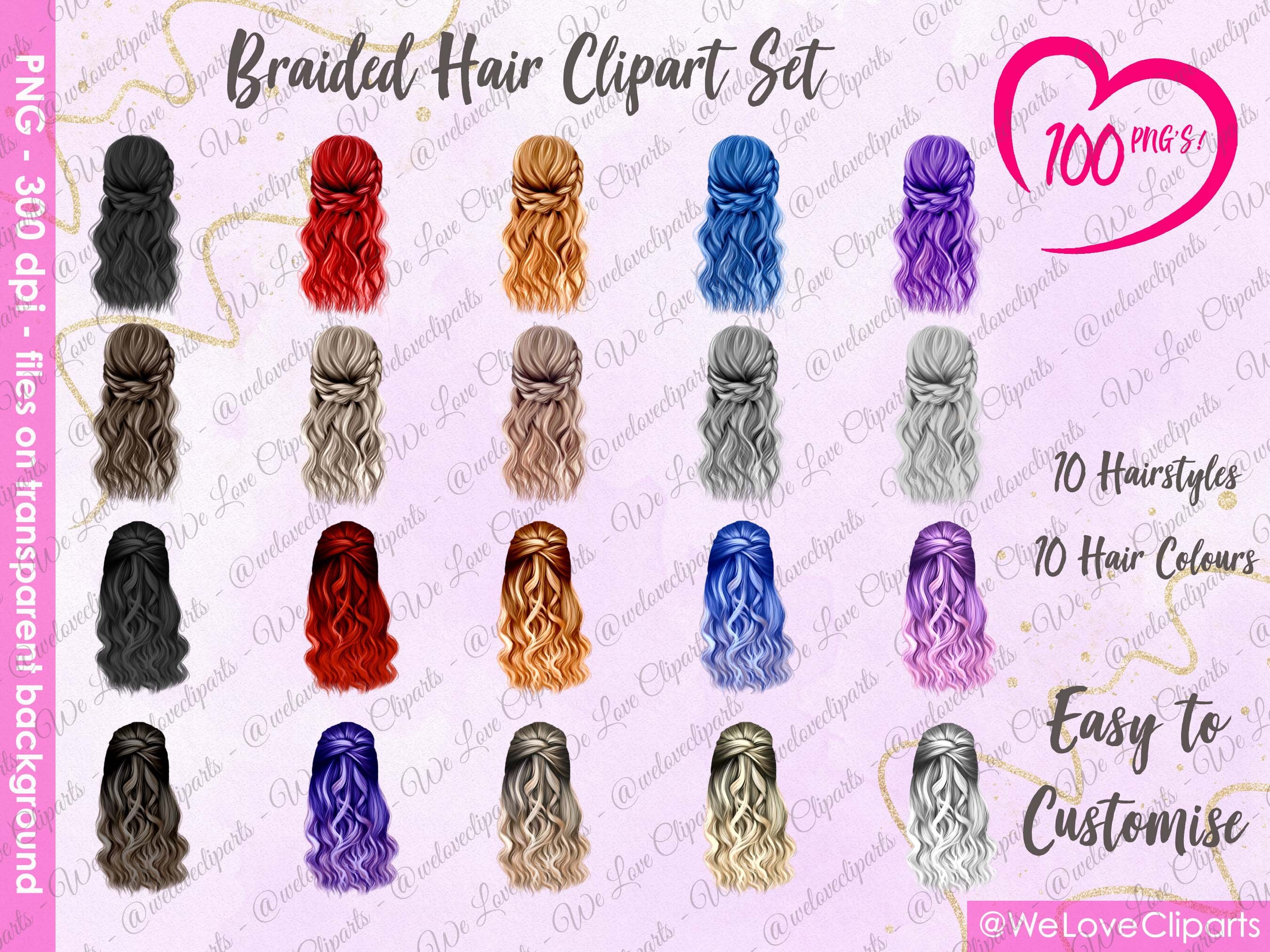 Hair PNG: Braided Hair SVG Messy Bun for Best Friend Clipart | Etsy Canada