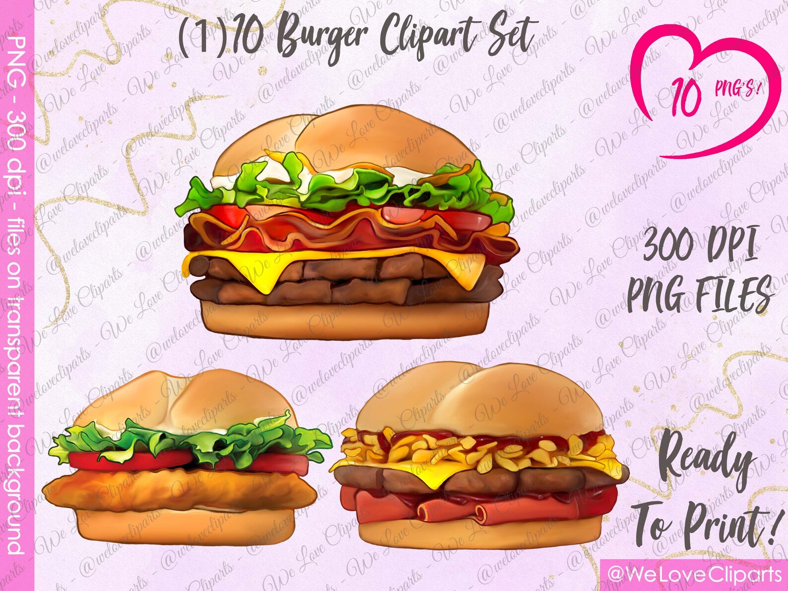 Hamburger Clipart: Cheese Burger PNG Food Illustration Pngs - Etsy