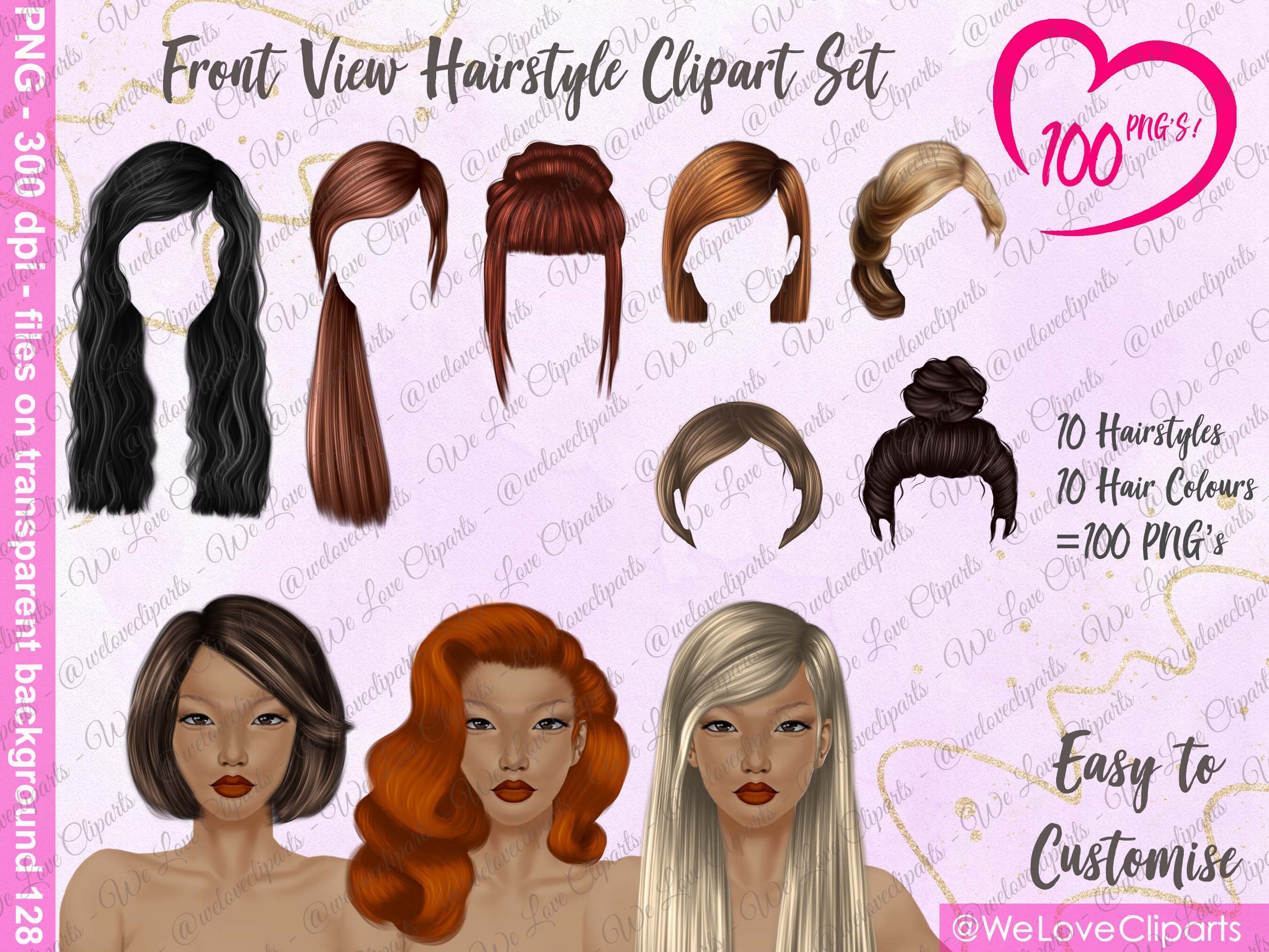 Hairstyles Clipart: Front View Straight Long Hair Png's for Best Girl ...
