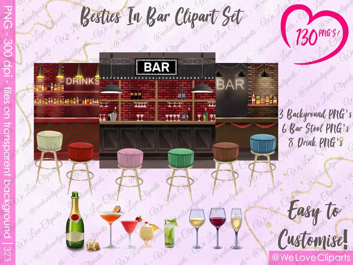Best Friend Clipart Bundle Bar Scene Cocktails Clipart - Etsy
