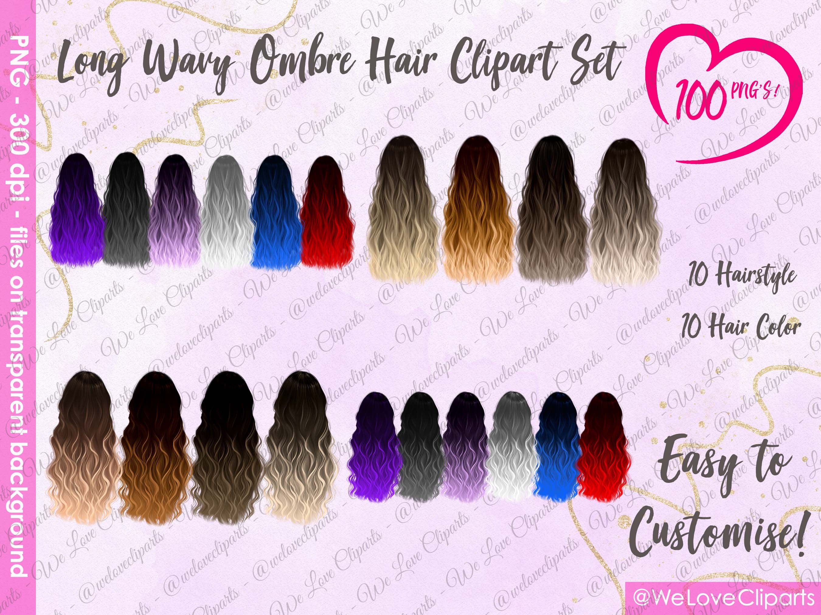 Female Hairstyles Clip Art Addon,hairdresser Svg Long Wavy Hair Custom ...