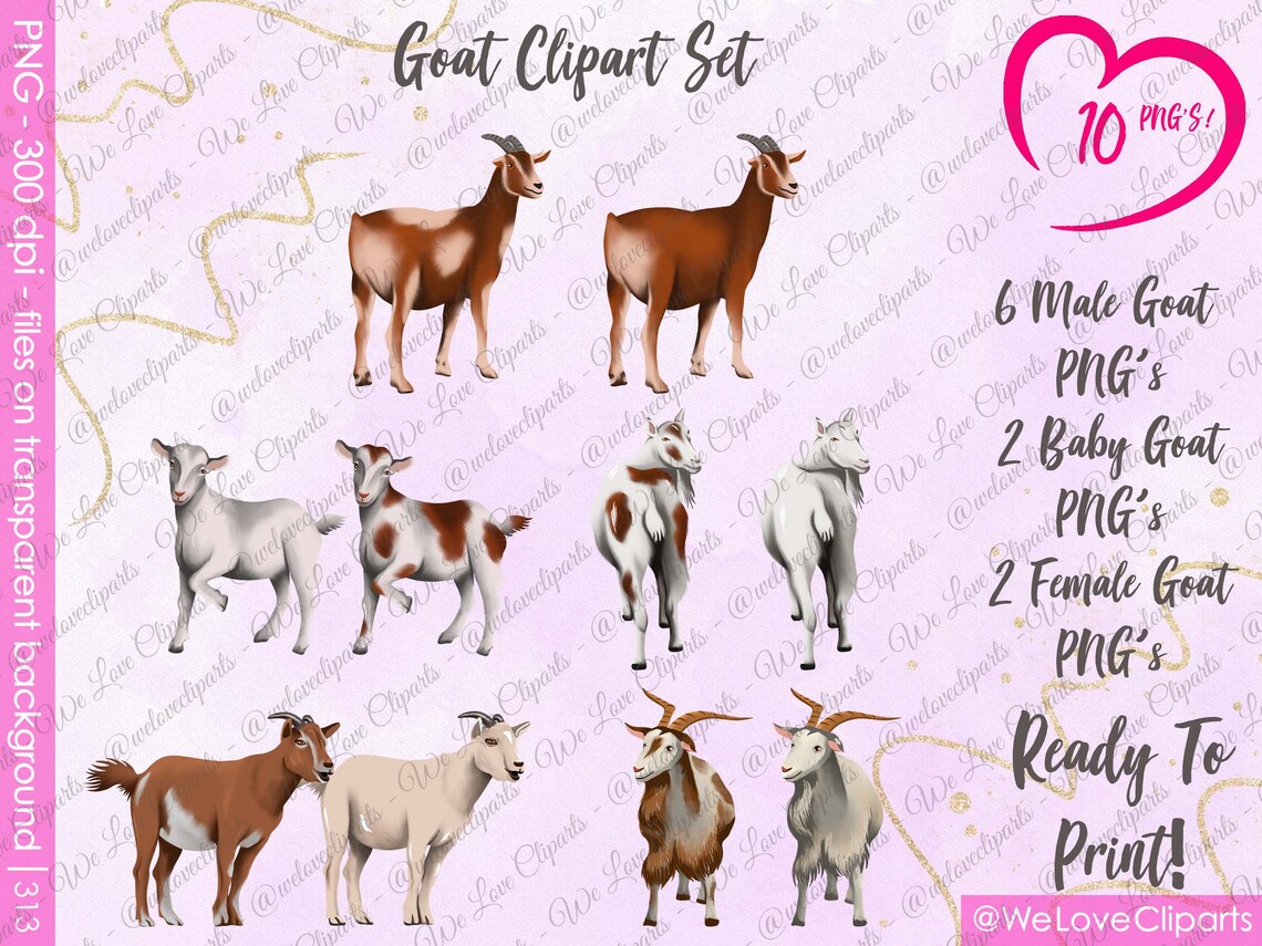 Goat Clipart: Farm Animal Clipart and Small Pet Png's for | Etsy