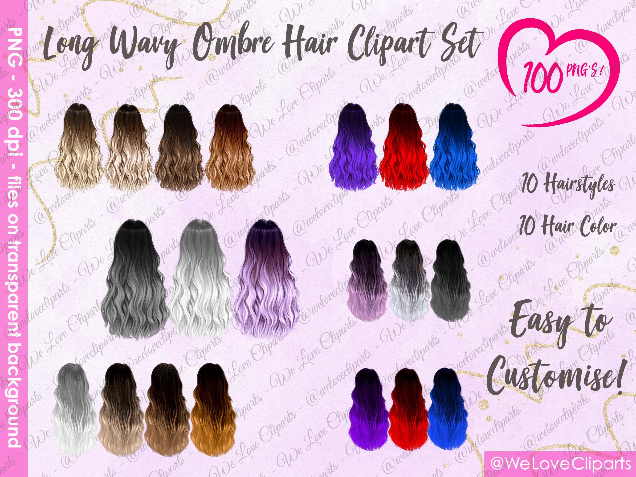 Female Hairstyles Clip Art Addon,hairdresser Svg Long Wavy Hair Custom ...