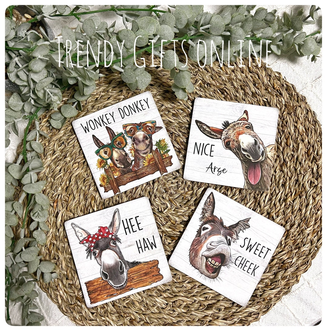 Funny Donkey Coasters Handmade Decoupaged Wooden Coasters 10x10cm ...