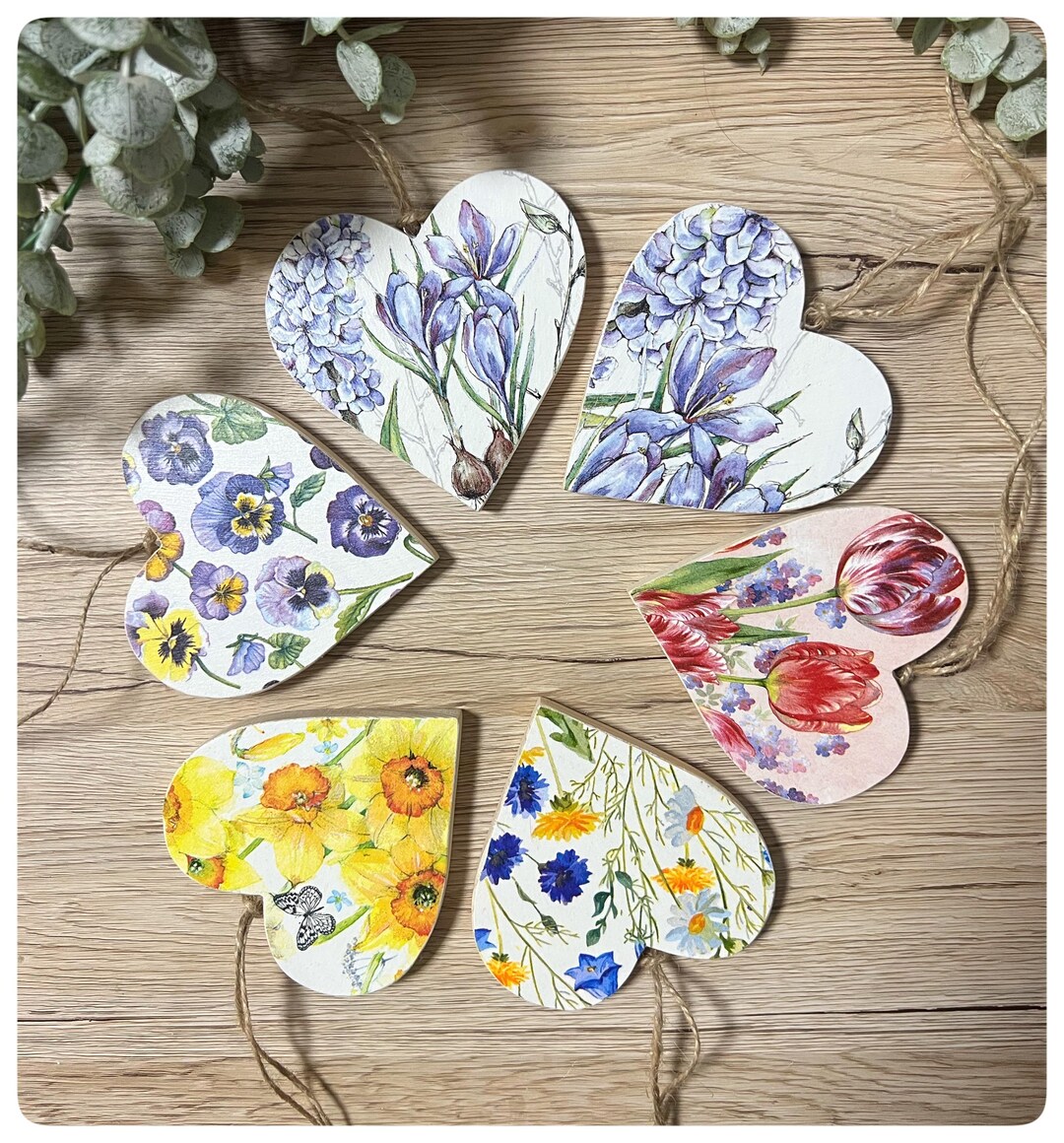 Wooden Hanging Heart Spring Flowers, Handmade, Decoupage Heart, Spring ...
