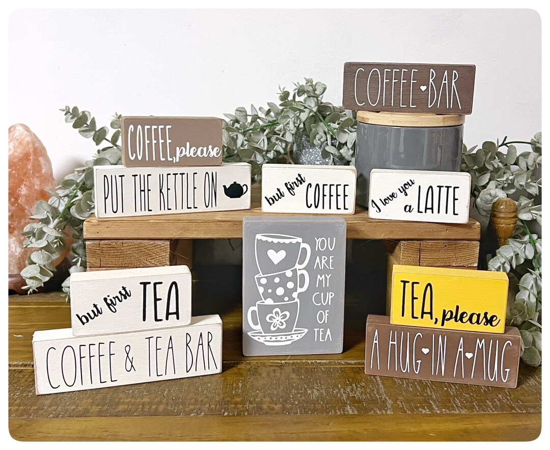 Coffee Tea Wooden Sign Tier Tray Decor Farmhouse Tier Tray Coffee Tea ...