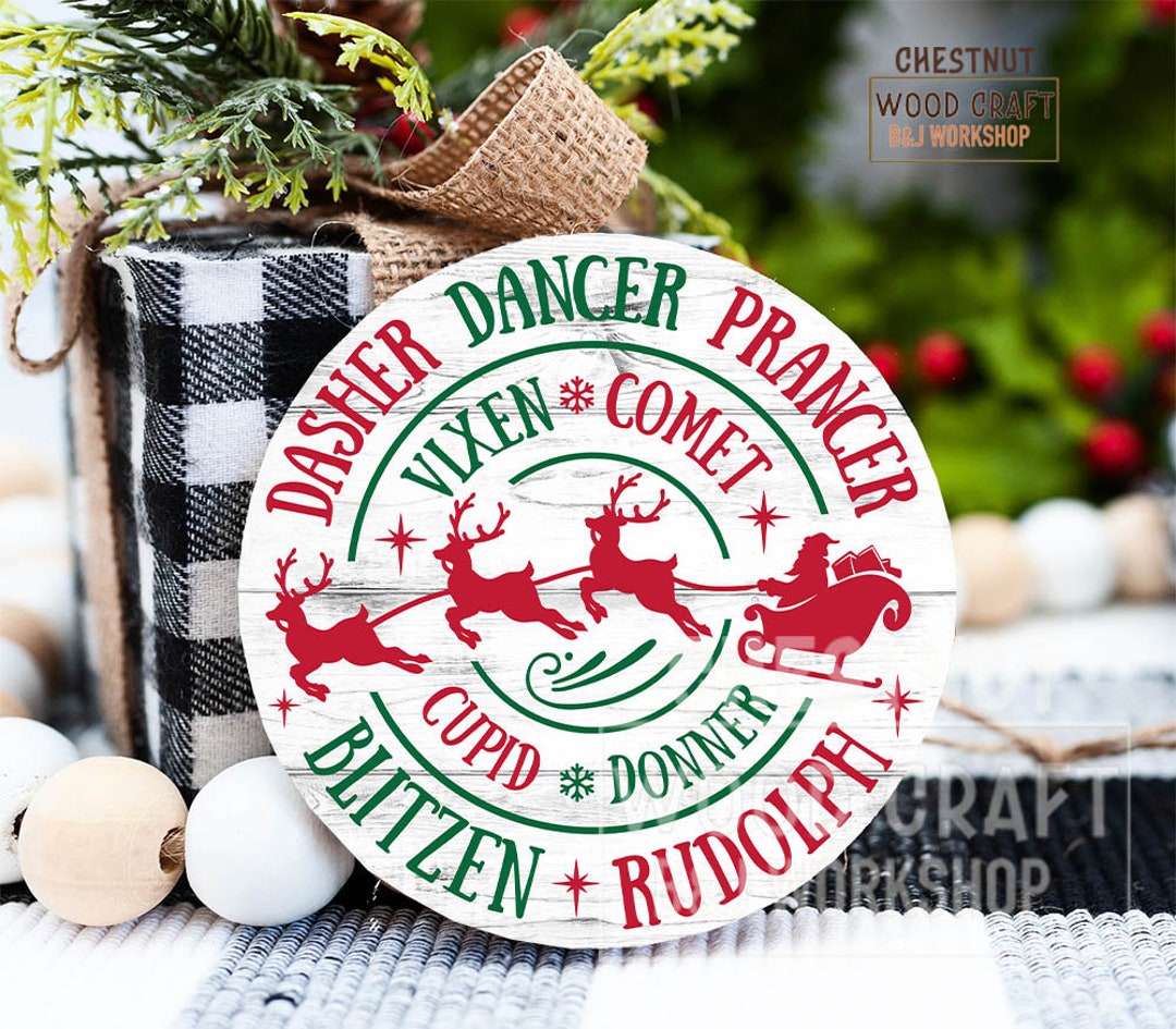 Reindeer Names Round Ornament Christmas Tree Decoration Rudolph Comet ...