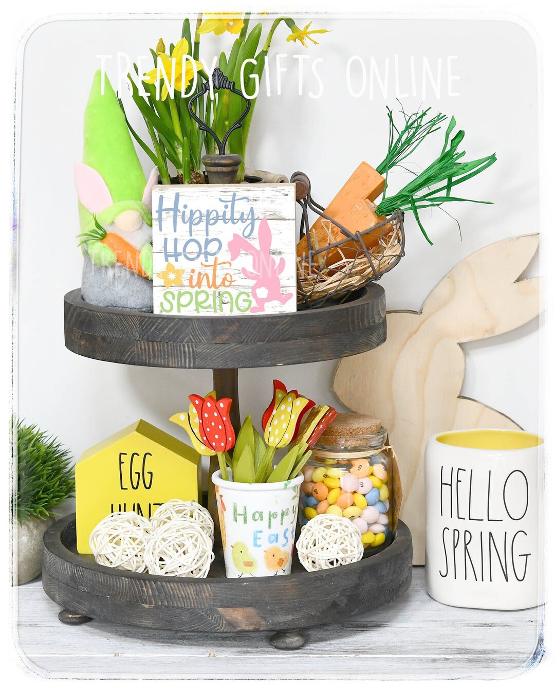 Hoppity Hop Into Spring 10cm/15cm Sign Spring Tier Tray Decor Farmhouse ...