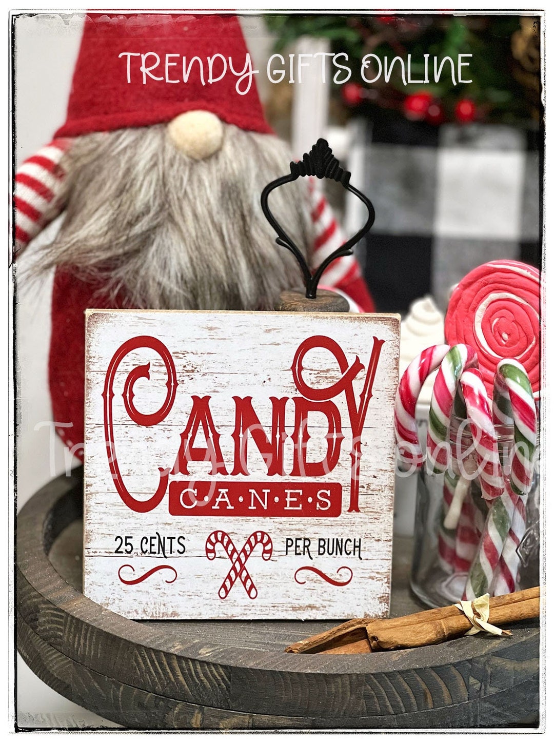 Christmas/winter candy Canes Sign Home Tiered Tray Decor Square Sign ...
