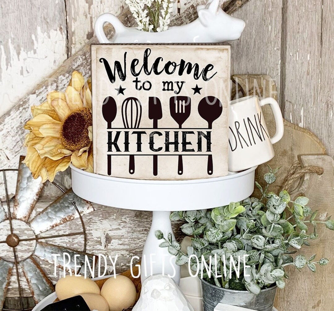 Welcome to My Kitchen Hanging Sign Farmhouse Kitchen Sign Decor Mother ...