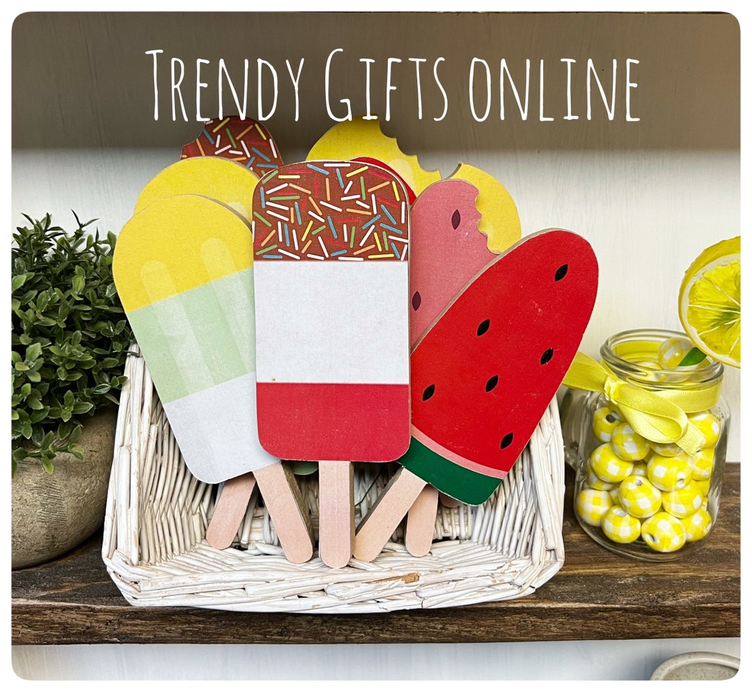 Wooden Popsicle Sign Summer Tiered Tray Decor Watermelon Popsicle Lemon ...