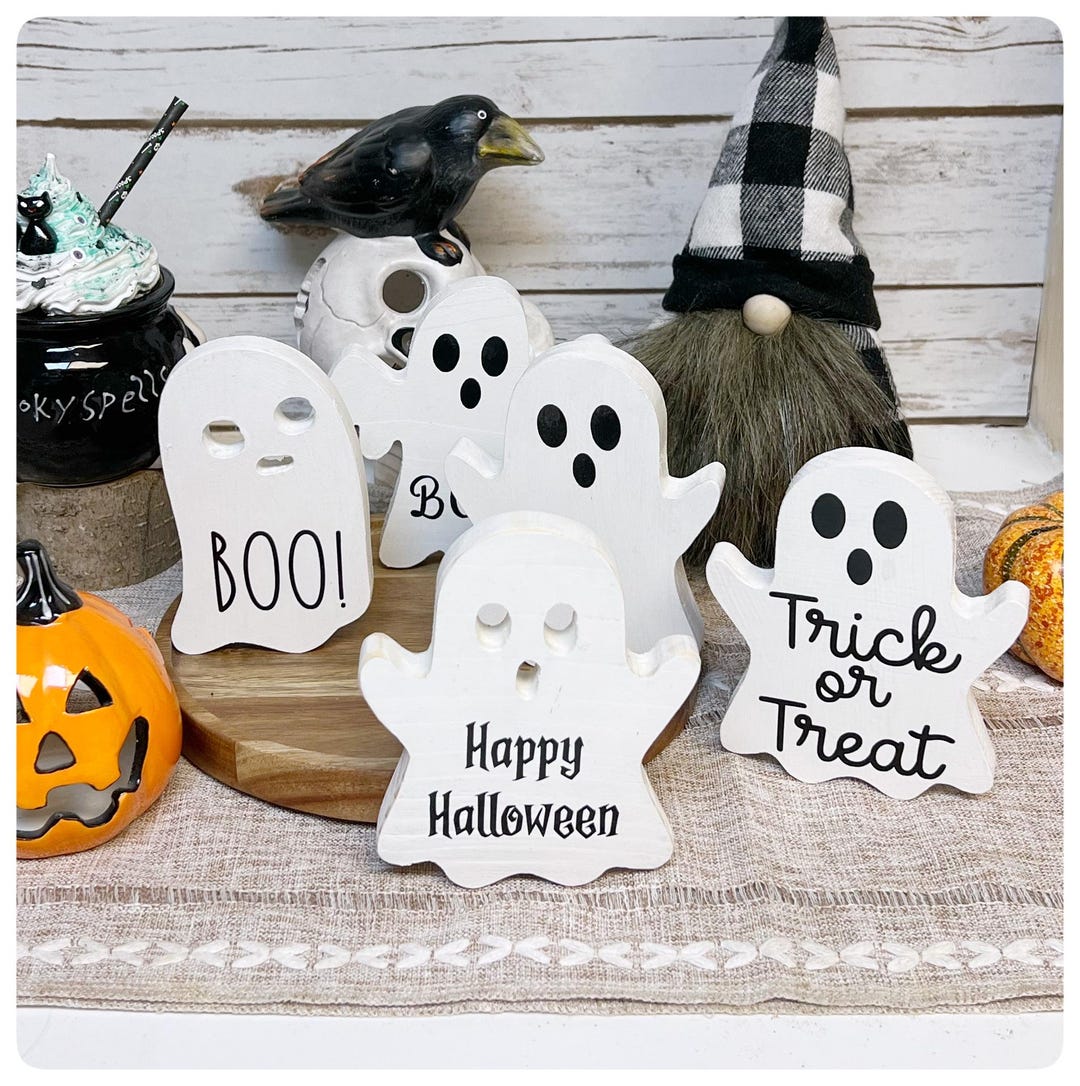 BOO Ghost Shapes Halloween Decoration Woodworking Tiered Tray Home ...