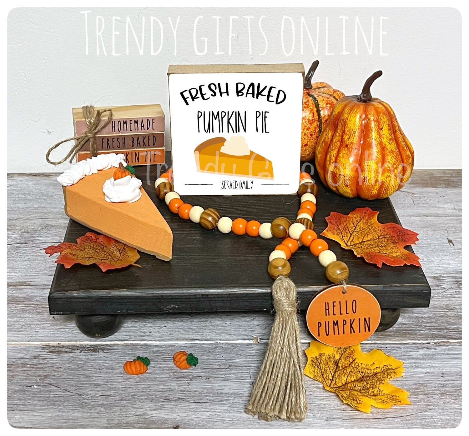 Fresh Baked Pumpkin Pie, Wooden Sign, Tiered Tray Decoration, Kitchen ...