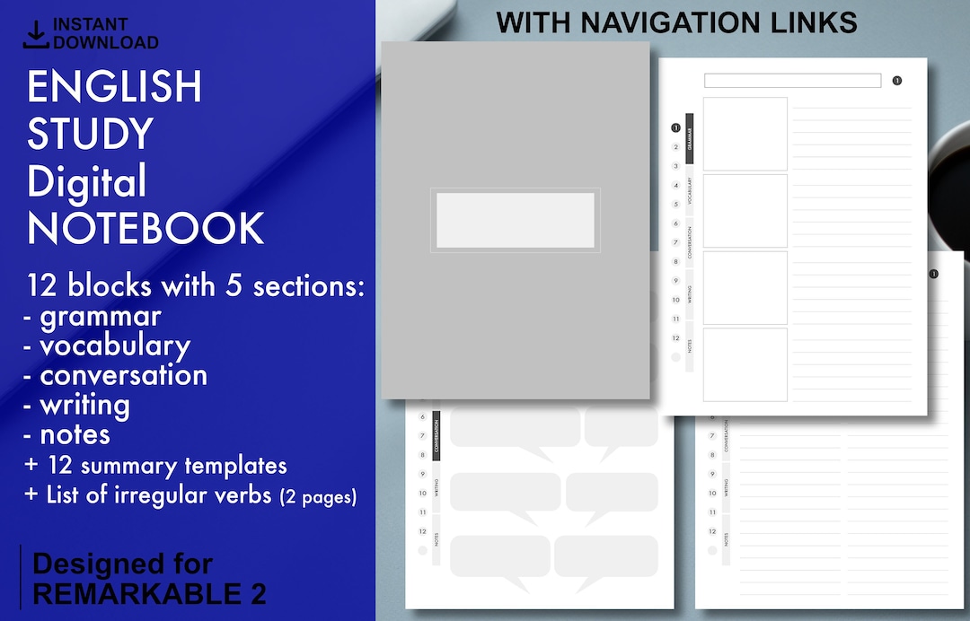 English Study Notebook for Remarkable 2 - Etsy