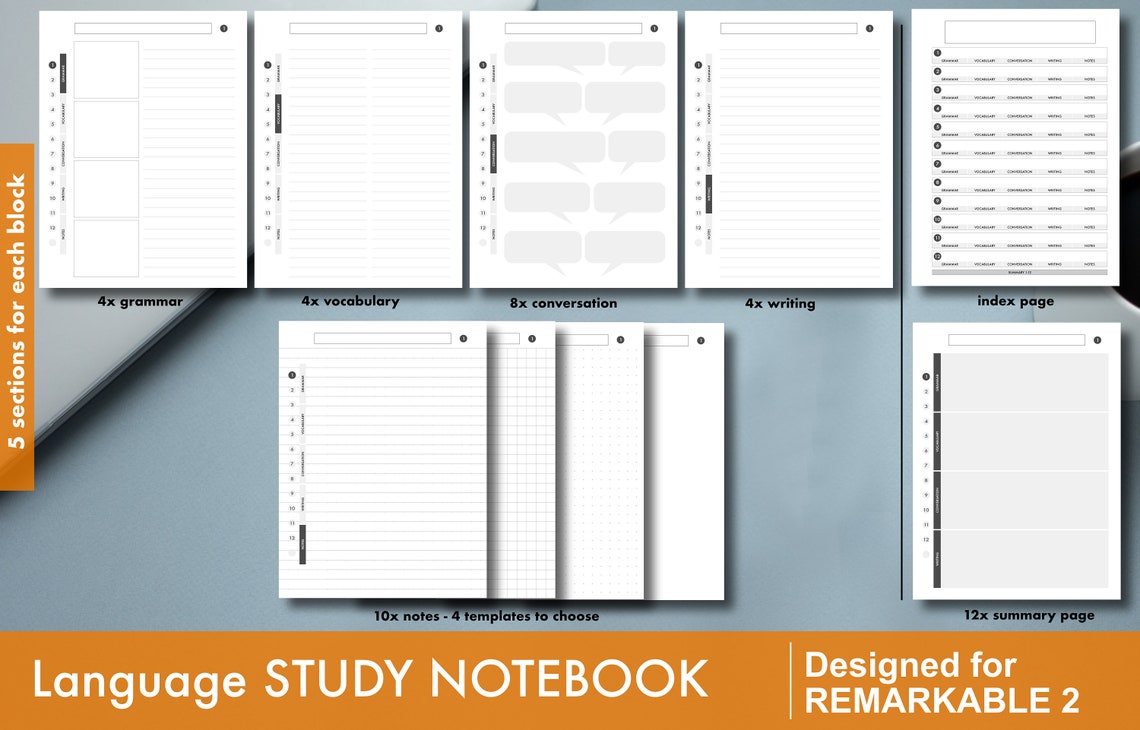 Languages Study Notebook for Remarkable 2 - Etsy