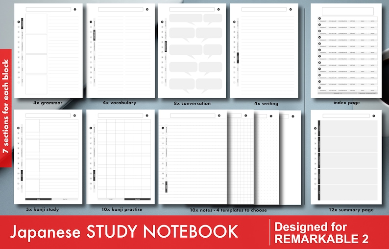 Japanese Study Notebook for Remarkable 2 - Etsy
