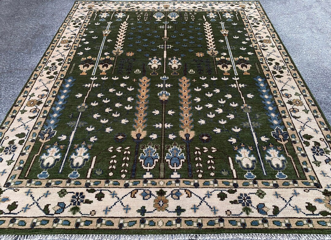 Persian Look Custom Size Ancient Green Ivory Cypress Tree Hand Knotted ...