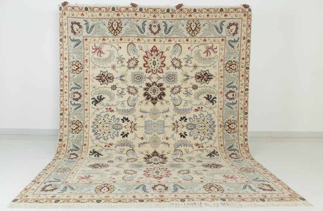 8x10 Persian Indo Peshwari Ivory Cream Fine Quality Hand Knotted Soft ...