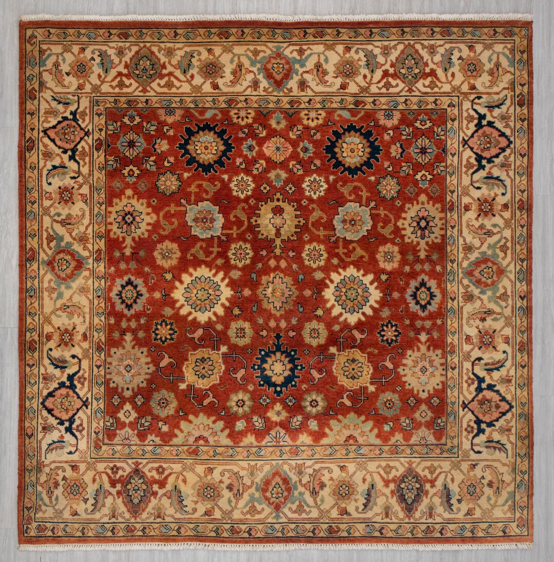8x8 Persian Style Rug Rust Beige Premium Wool Fine Quality Hand Knotted ...