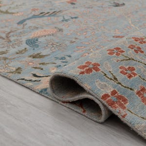 6x9 RUG Light Blue Bird Garden Modern Hand Knotted Aesthetic RUGS ...