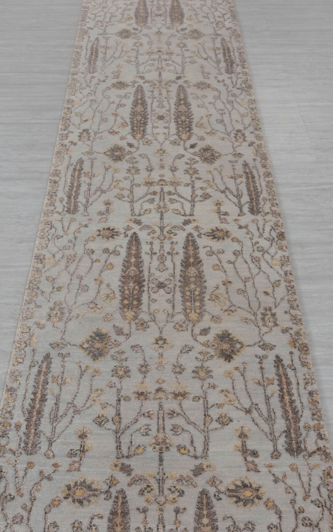 2.6x10 Tree of Life Runner Rug Vintage Rug 100% Handmade Wool & Silk ...