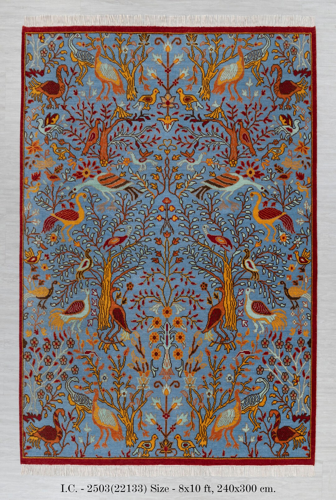 8x10 Blue Red Bird Scenic Oriental Rug - 100% Pure Wool - Handcrafted ...