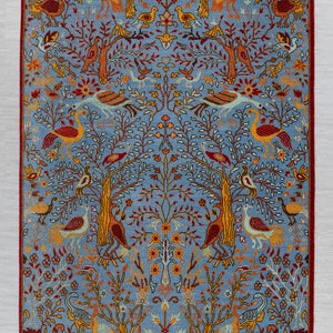 8x10 Blue Red Bird Scenic Oriental Rug - 100% Pure Wool - Handcrafted ...