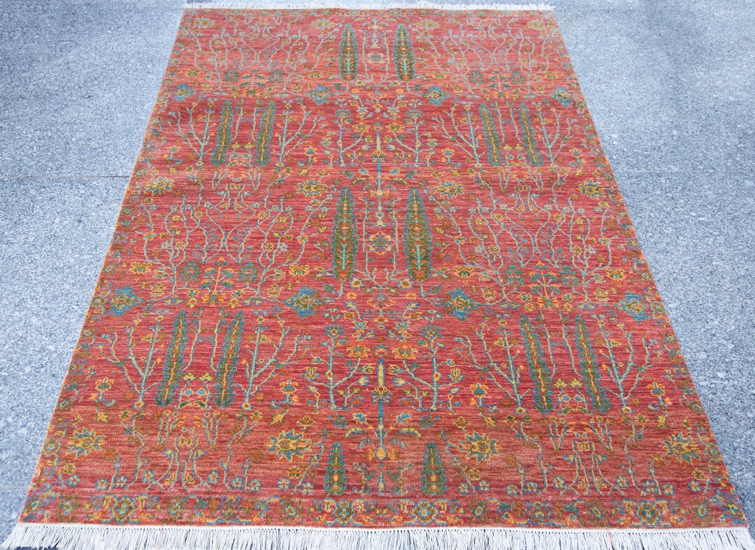 Vintage Rust Green Persian Cypress Tree Fine Quality Soft Wool Hand ...