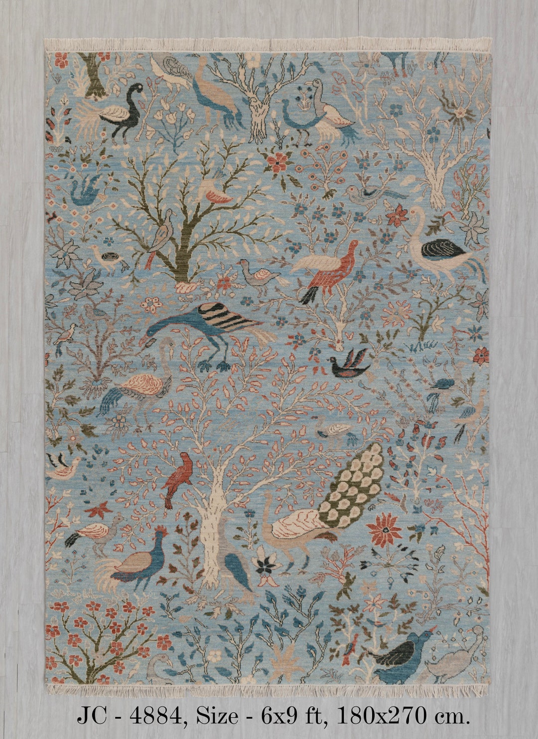 6x9 RUG Light Blue Bird Garden Modern Hand Knotted Aesthetic RUGS ...