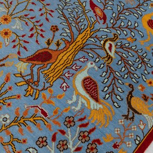 8x10 Blue Red Bird Scenic Oriental Rug - 100% Pure Wool - Handcrafted ...