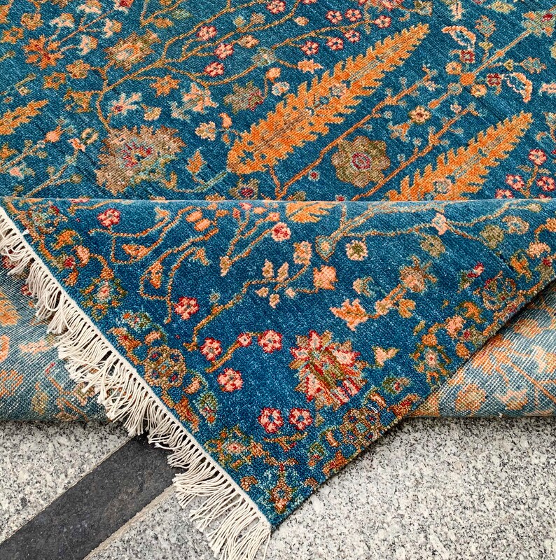 5x7 Blue Persian Oushak Turkish Style Rug Hand-knotted Cypress Tree of ...