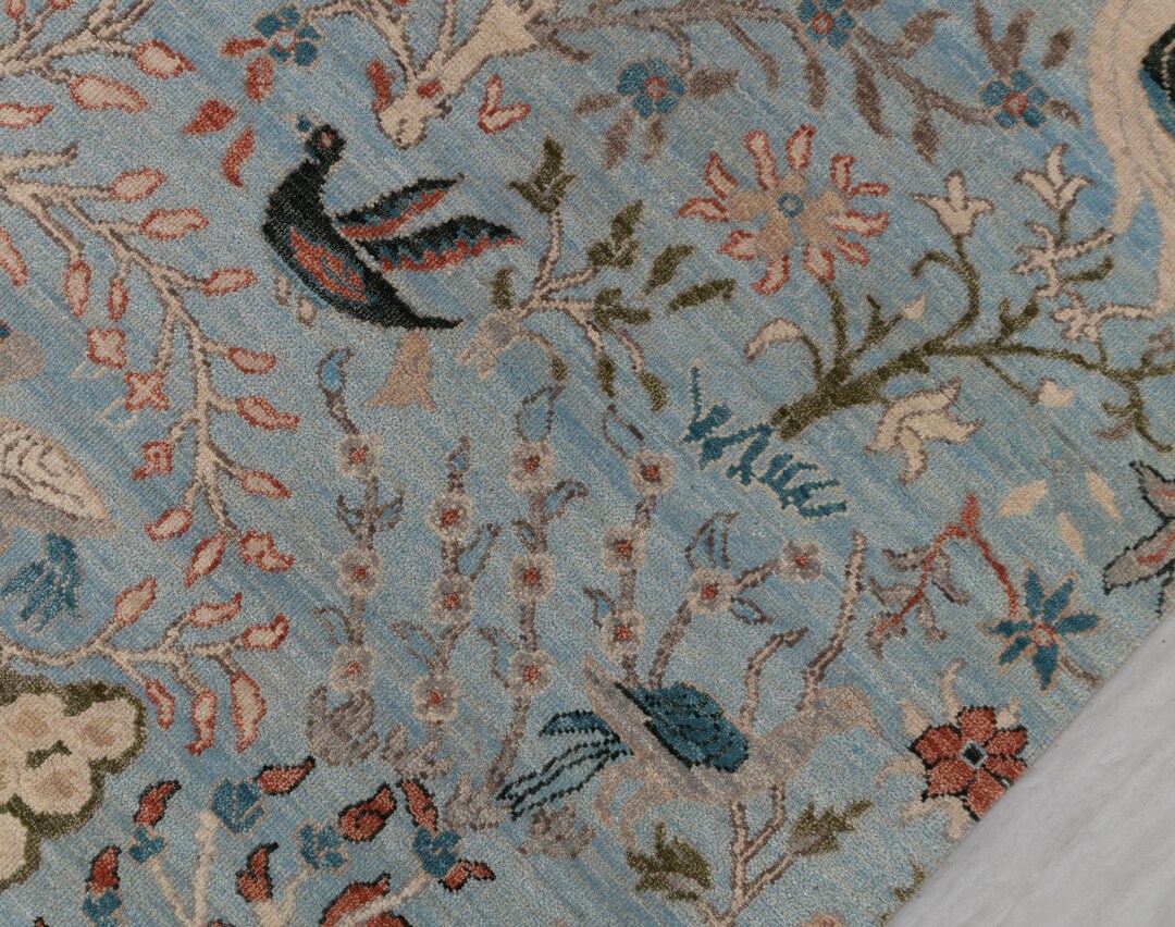 6x9 RUG Light Blue Bird Garden Modern Hand Knotted Aesthetic RUGS ...