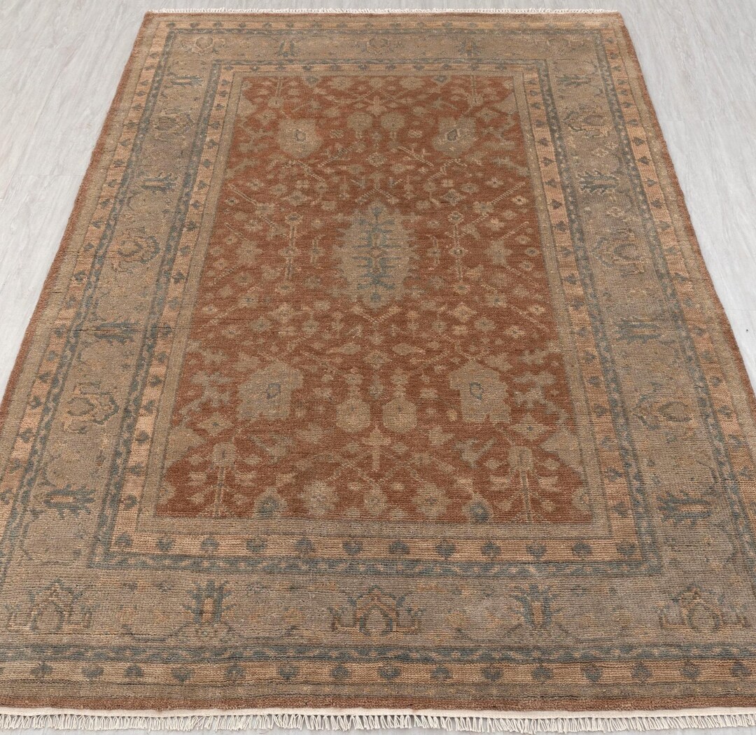6x9 Persian Style Inspired Rust Beige Soft Quality Wool Hand Knotted ...