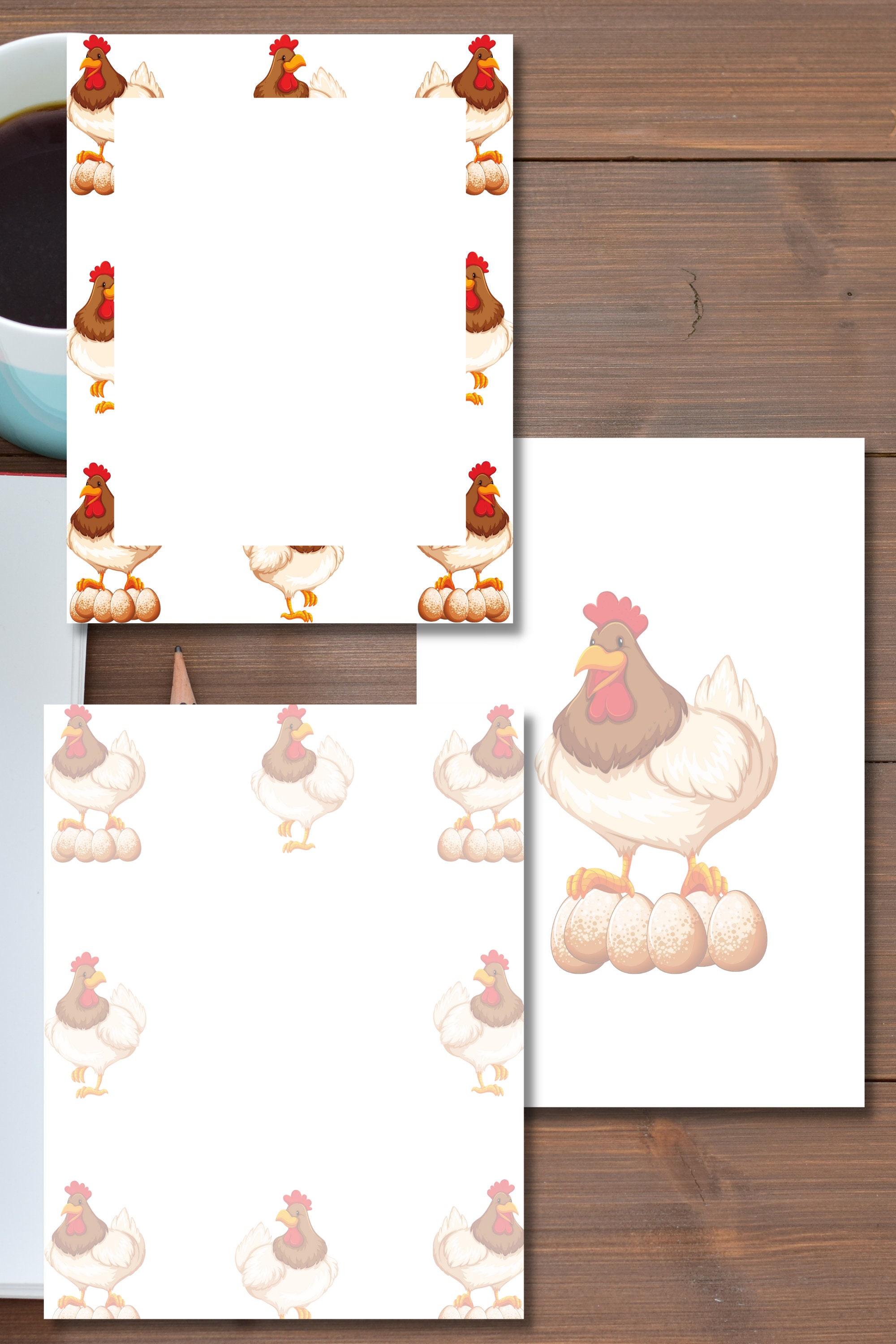 Printable Stationary Set, Set of 5, Chickens, Writing Set, Chicken ...
