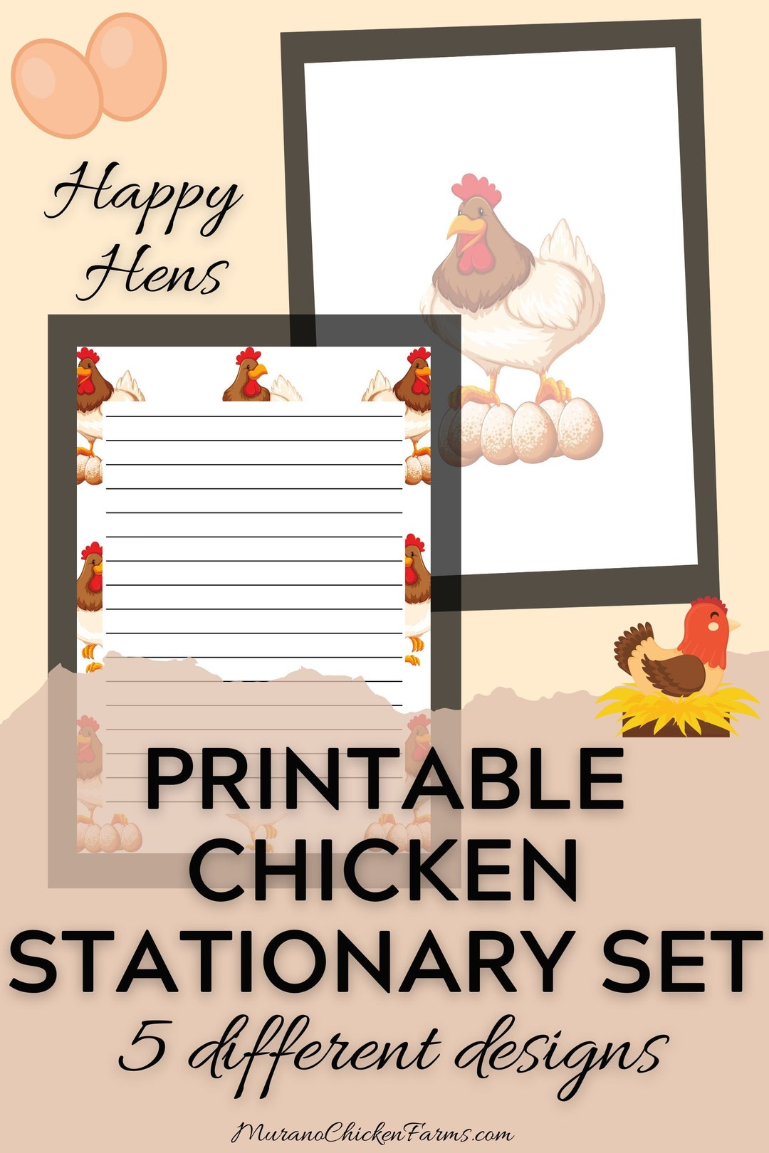 Printable Stationary Set, Set of 5, Chickens, Writing Set, Chicken ...